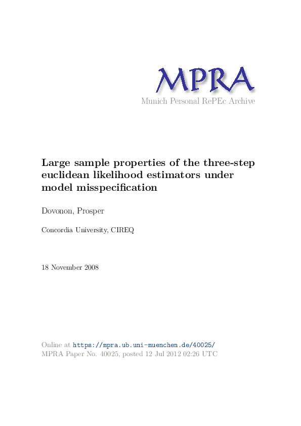 (PDF) Large Sample Properties of the Three-Step Euclidean Likelihood Estimators Under Model ...