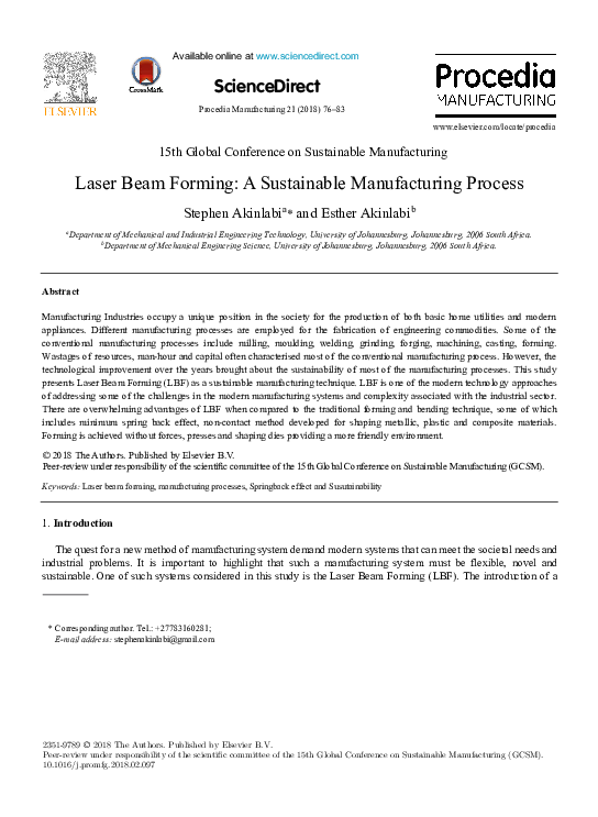 (PDF) Laser Beam Forming: A Sustainable Manufacturing Process