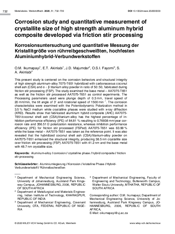 (PDF) Corrosion study and quantitative measurement of crystallite size of high strength aluminum ...