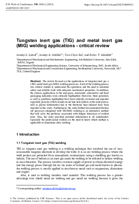 (PDF) Tungsten inert gas (TIG) and metal inert gas (MIG) welding ...