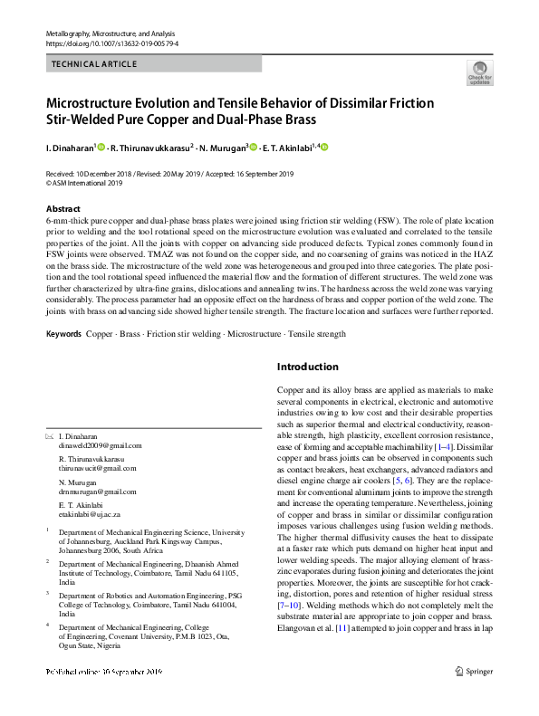 (PDF) Microstructure Evolution and Tensile Behavior of Dissimilar ...