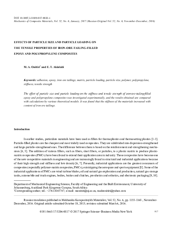 (PDF) Effects of Particle Size and Particle Loading on the Tensile ...
