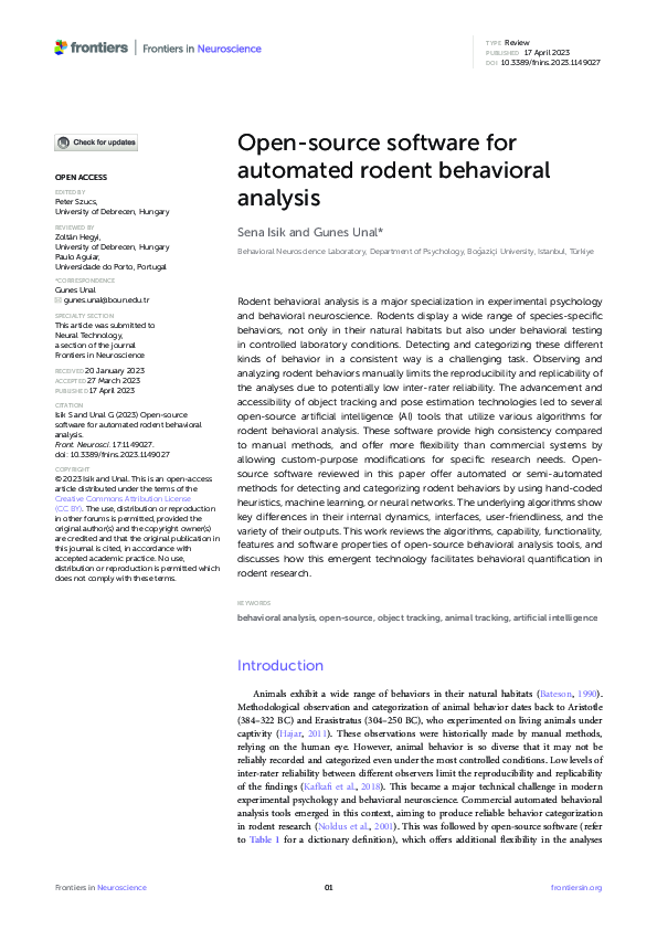 (PDF) Open-source software for automated rodent behavioral analysis