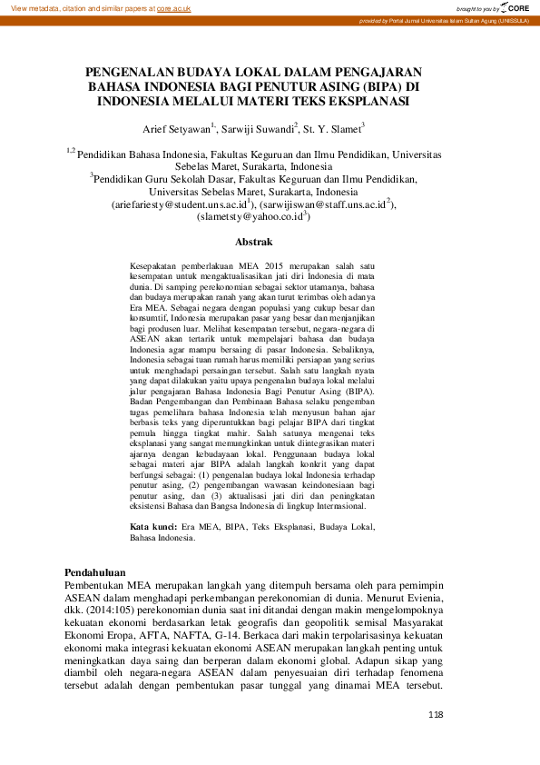 (PDF) Pengenalan Budaya Lokal Dalam Pengajaran Bahasa Indonesia Bagi Penutur Asing (Bipa) DI ...