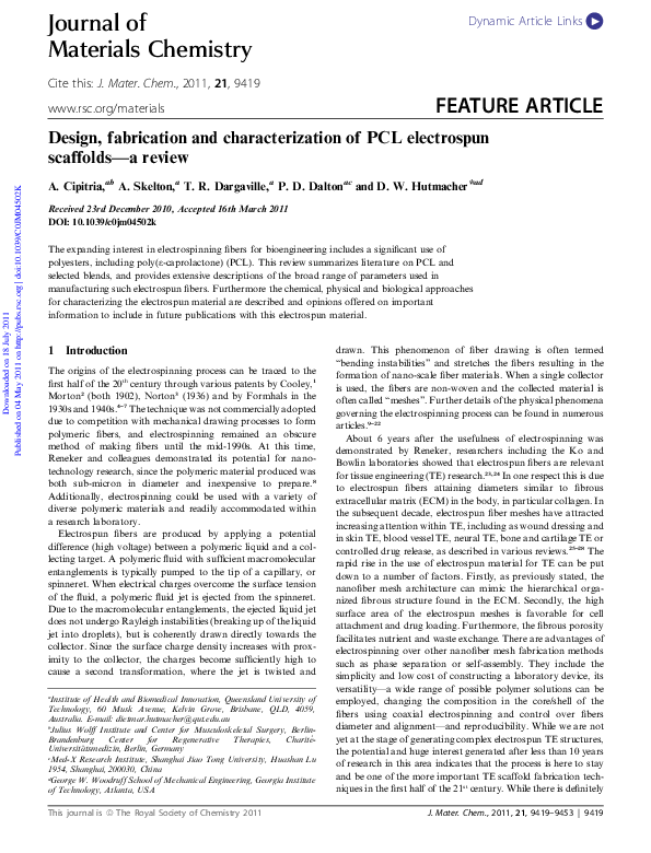 (PDF) Design, fabrication and characterization of PCL electrospun scaffolds—a review