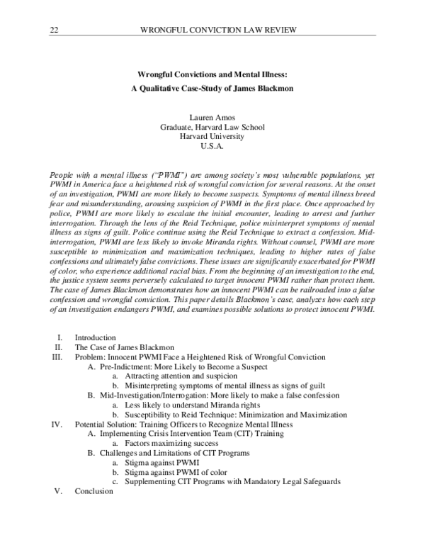 (PDF) Wrongful Convictions and Mental Illness