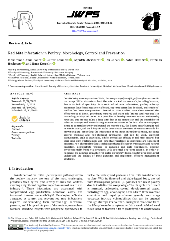 (PDF) Red Mite Infestation in Poultry: Morphology, Control and Prevention