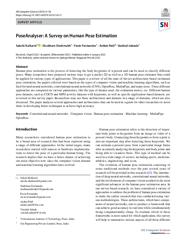 (PDF) PoseAnalyser: A Survey on Human Pose Estimation
