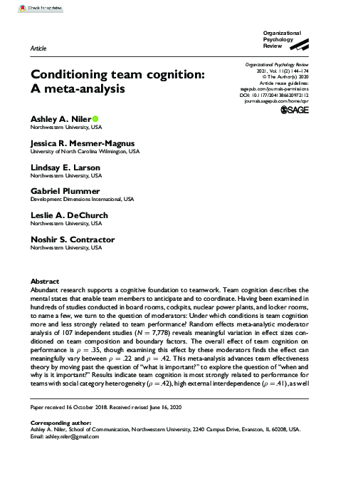 (PDF) Conditioning team cognition: A meta-analysis