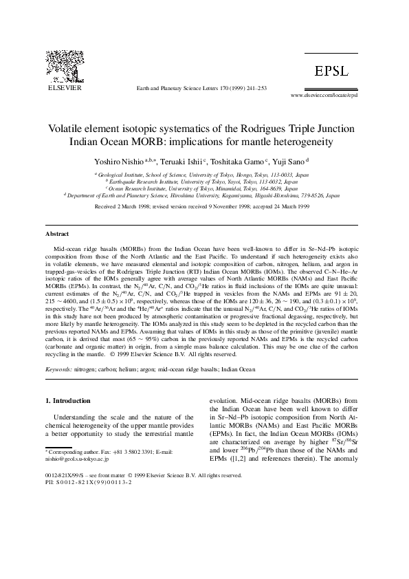 (PDF) Volatile element isotopic systematics of the Rodrigues Triple ...