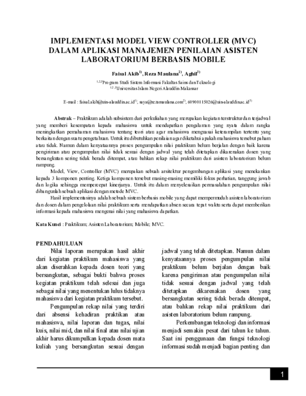 Pdf Implementasi Model View Controller Mvc Dalam Aplikasi Manajemen Penilaian Asisten 