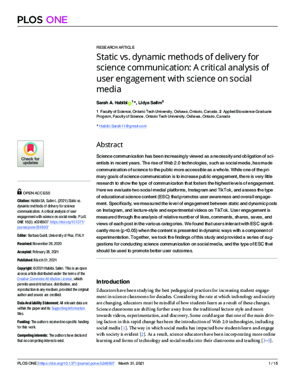(PDF) Static vs. dynamic methods of delivery for science communication ...