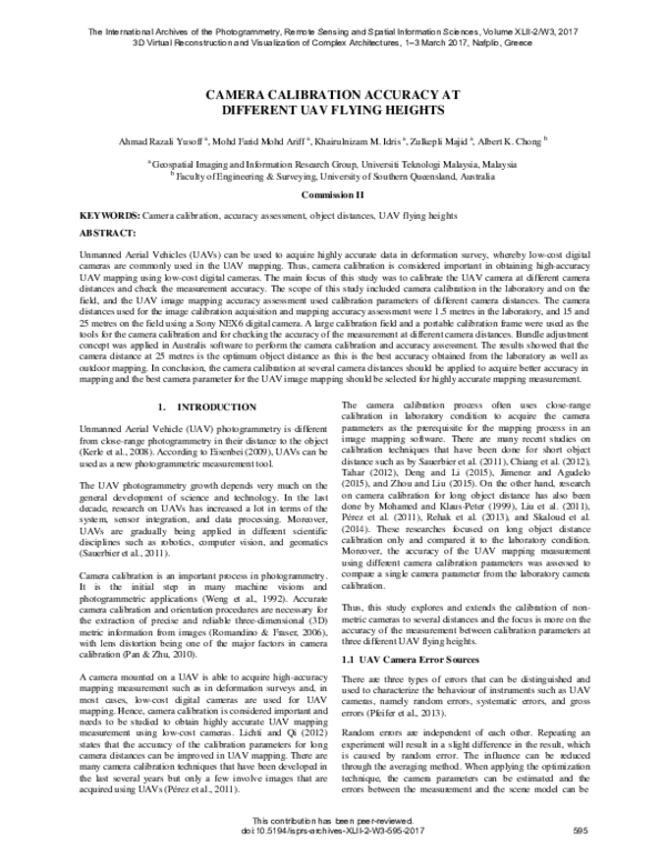 (PDF) Camera Calibration Accuracy at Different Uav Flying Heights
