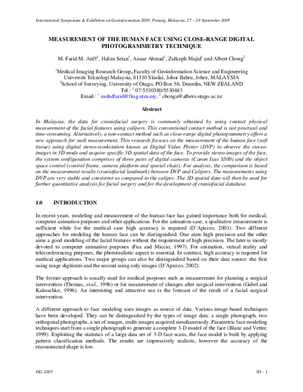 (PDF) Measurement of the human face using close-range digital ...