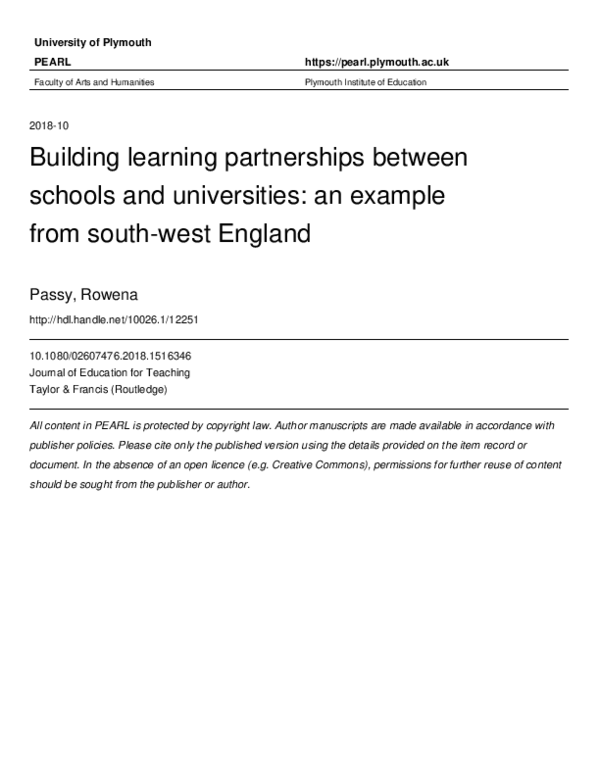 (PDF) Building learning partnerships between schools and universities ...