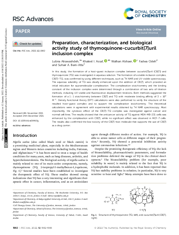 (PDF) Preparation, characterization, and biological activity study of ...