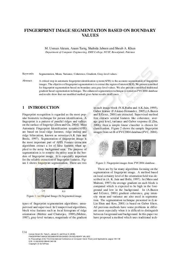 (PDF) Fingerprint Image Segmentation Based on Boundary Values