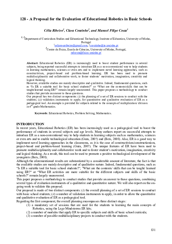 Pdf Evaluating Educational Robotics In Basic Schools