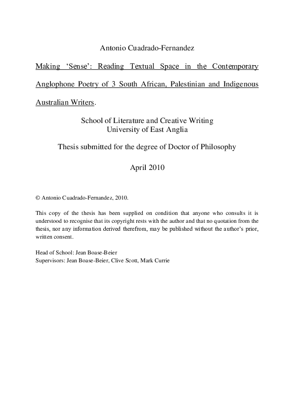 (PDF) Antonio Cuadrado-Fernandez Making 'Sense': Reading Textual Space ...