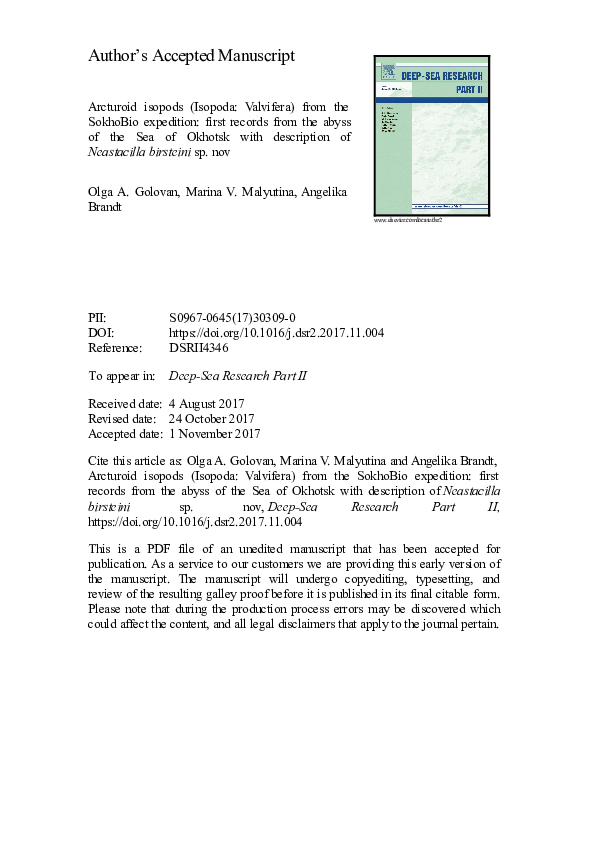 (PDF) Arcturoid isopods (Isopoda: Valvifera) from the SokhoBio ...