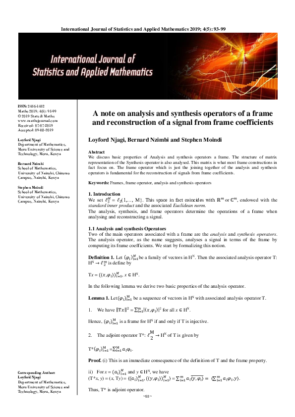 Pdf A Note On Analysis And Synthesis Operators Of A Frame And Reconstruction Of A Signal From