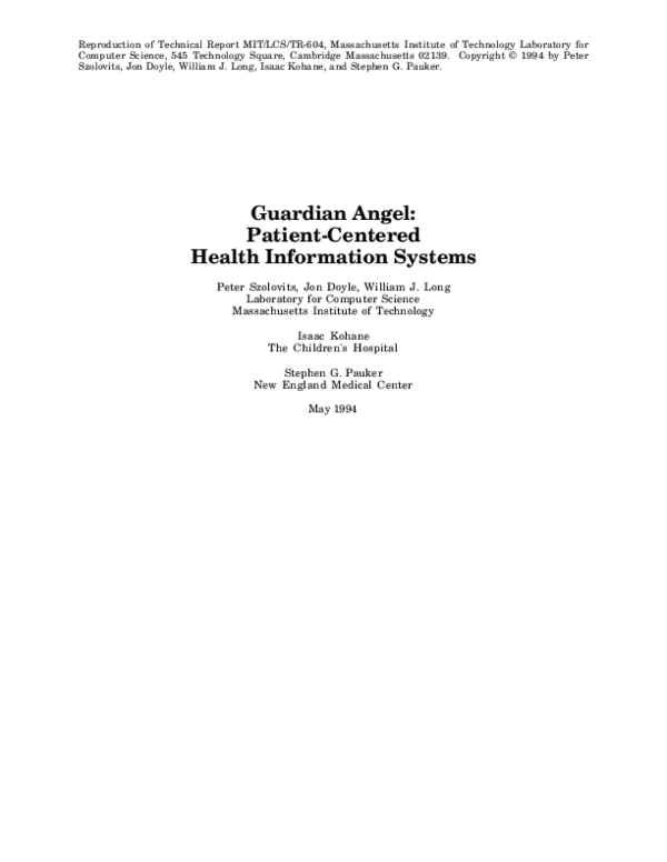 (PDF) Guardian angel: patient-centered health information systems