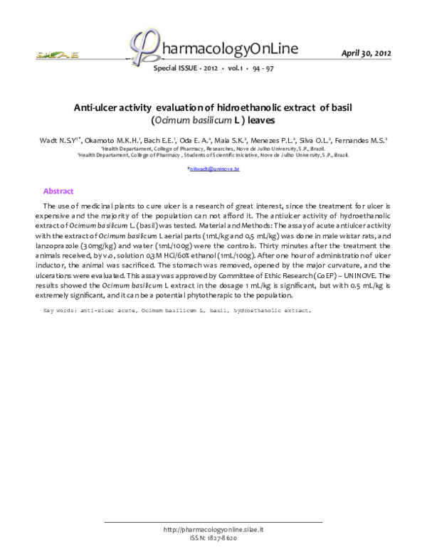 (PDF) Anti-ulcer activity evaluation of hidroethanolic extract of basil ...