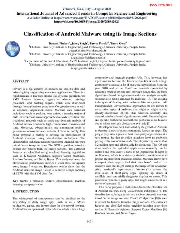 (PDF) Classification of Android Malware using its Image Sections