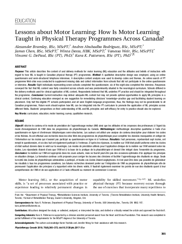 (PDF) Lessons about Motor Learning: How Is Motor Learning Taught in ...
