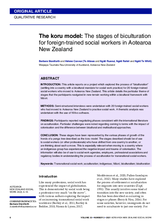 (PDF) The koru model: The stages of biculturation for foreign-trained ...
