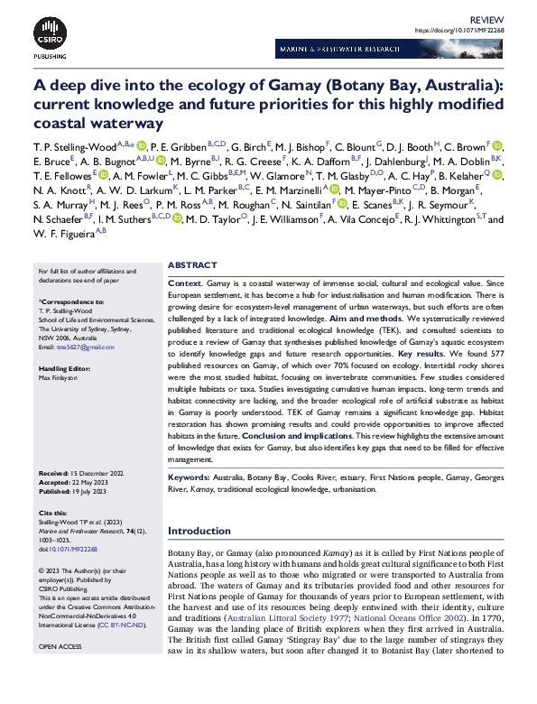 (PDF) A deep dive into the ecology of Gamay (Botany Bay, Australia ...