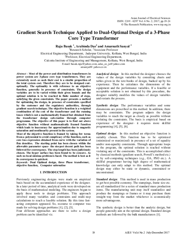 (PDF) Gradient Search Technique Applied to Dual-Optimal Design of a 3-Phase Core Type Transformer