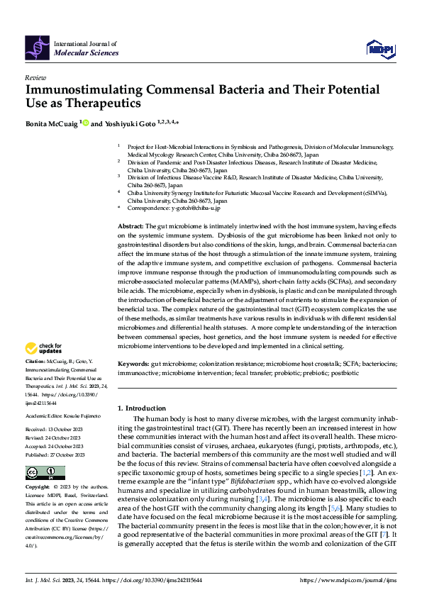(PDF) Immunostimulating Commensal Bacteria and Their Potential Use as Therapeutics