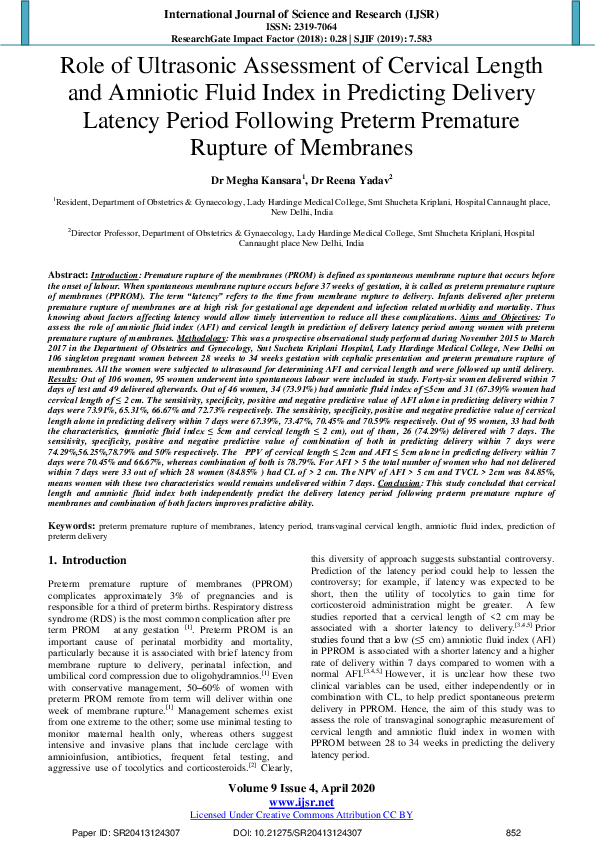 (PDF) Role of Ultrasonic Assessment of Cervical Length and Amniotic ...