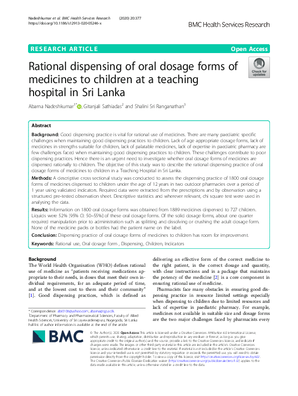 (PDF) Rational dispensing of oral dosage forms of medicines to children ...