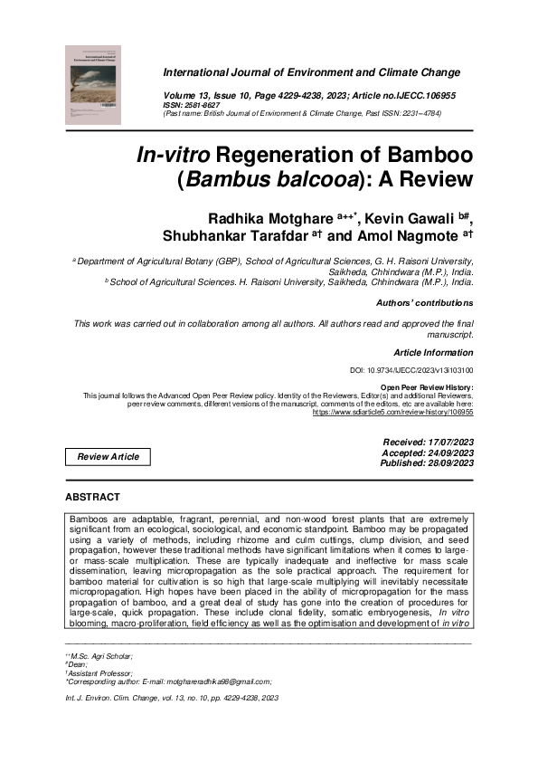 (PDF) In-vitro Regeneration of Bamboo (Bambus balcooa): A Review
