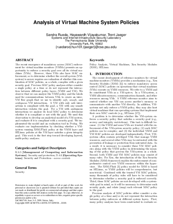 (PDF) Analysis of virtual machine system policies