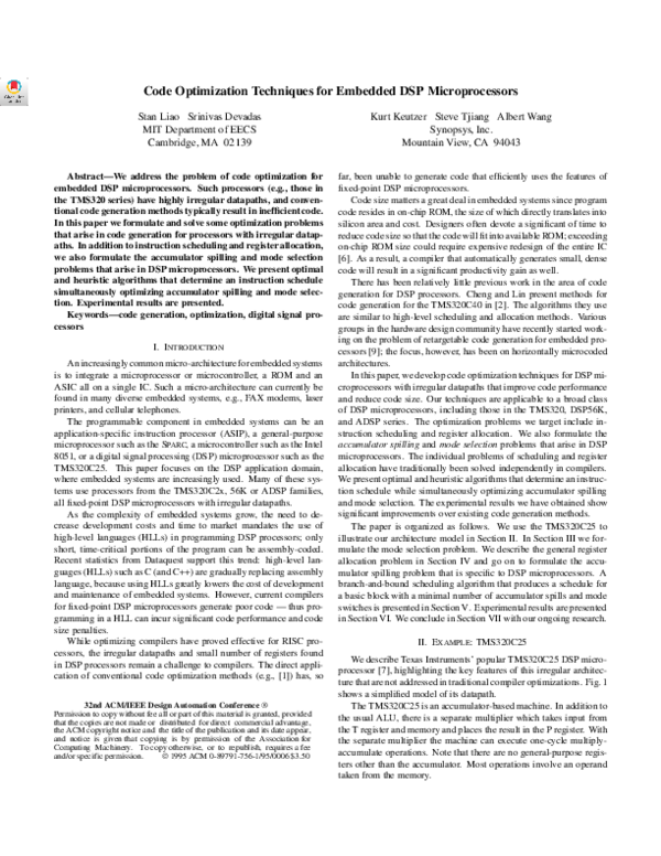 Pdf Code Optimization Techniques For Embedded Dsp Microprocessors