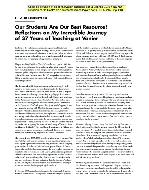 (PDF) Our Students Are Our Best Resource! Reflections on My Incredible Journey of 37 Years of ...