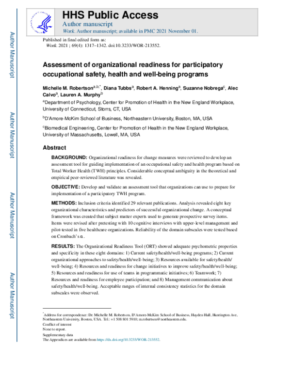 (PDF) Assessment of organizational readiness for participatory ...