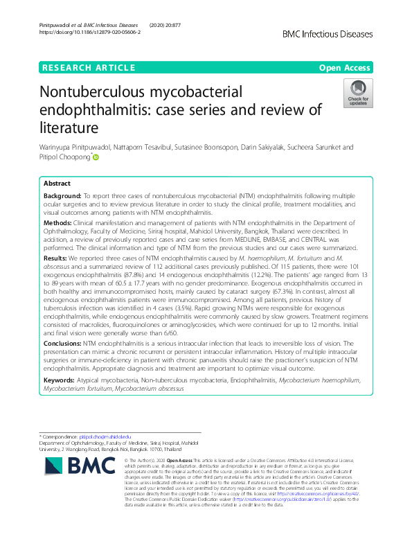 (PDF) Nontuberculous mycobacterial endophthalmitis: case series and ...