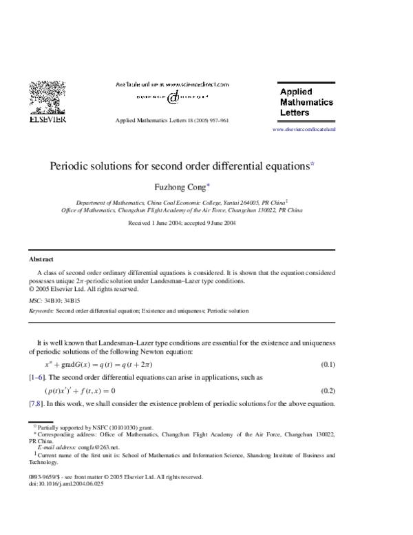 (PDF) Periodic solutions for second order differential equations
