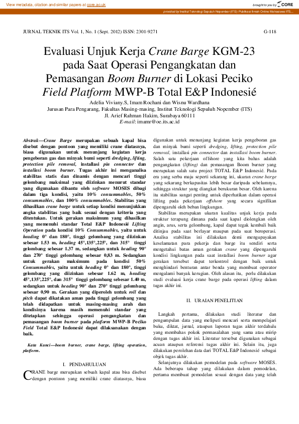 (PDF) Evaluasi Unjuk Kerja Crane Barge KGM-23 Pada Saat Operasi ...