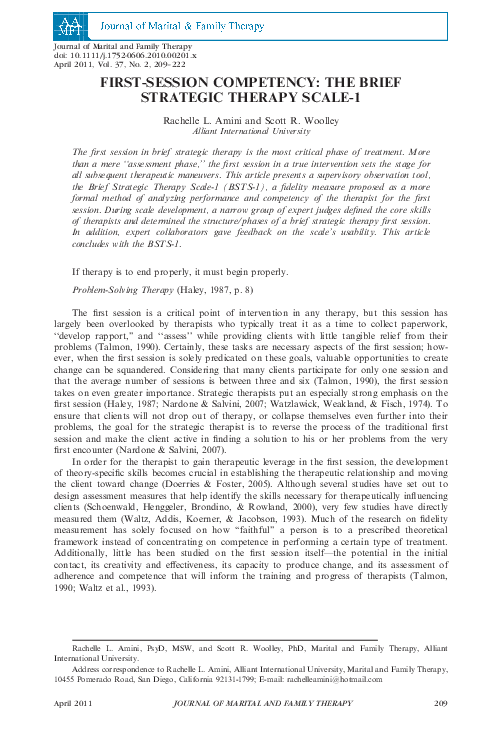 (PDF) First-Session Competency: The Brief Strategic Therapy Scale-1