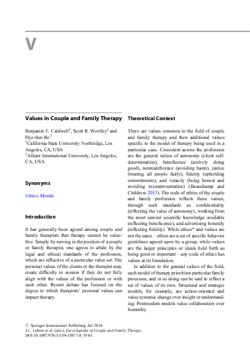 (PDF) Values in Couple and Family Therapy