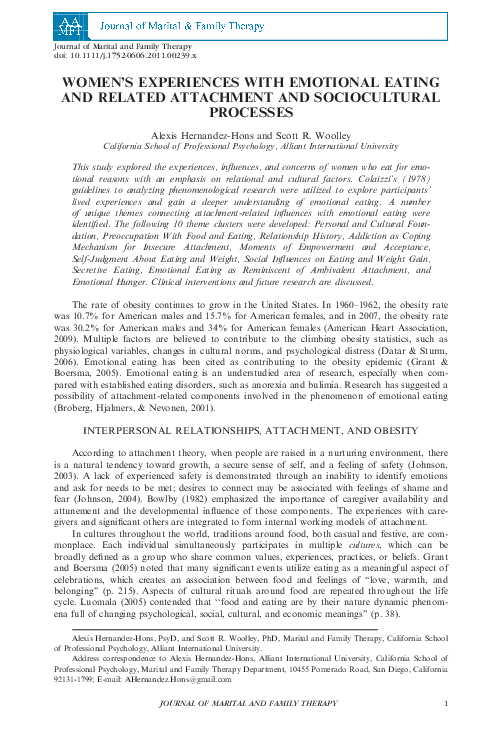 (PDF) Women’s Experiences with Emotional Eating and Related Attachment ... (PDF) Women’s Experiences with Emotional Eating and Related Attachment ...