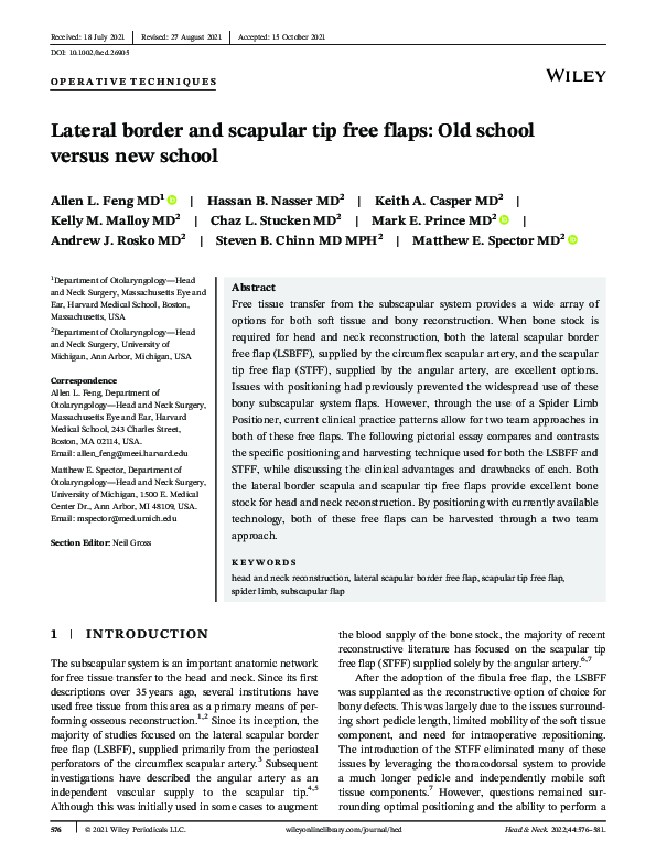 (PDF) Lateral border and scapular tip free flaps: Old school versus new ...