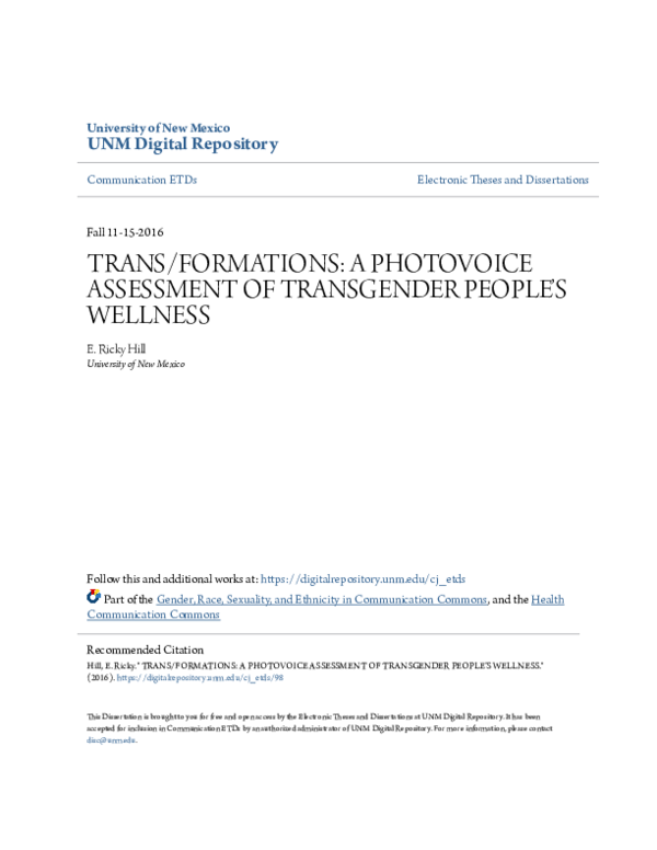 (PDF) Trans/formations: A photovoice assessment of transgender people's ...