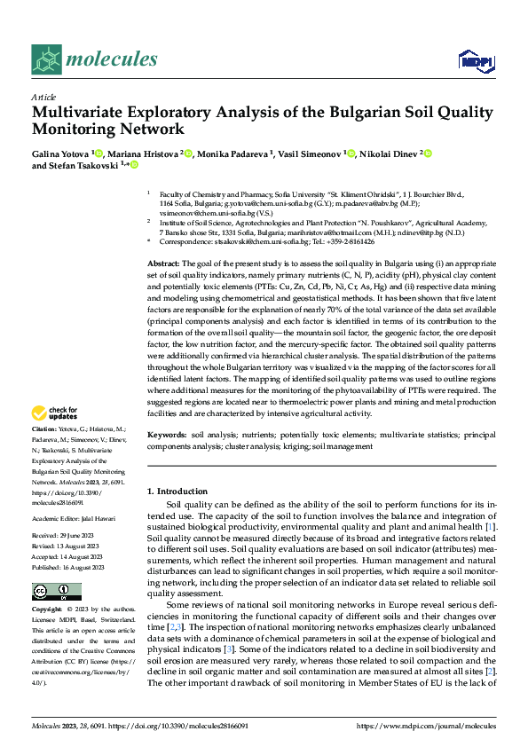 (PDF) Multivariate Exploratory Analysis of the Bulgarian Soil Quality Monitoring Network