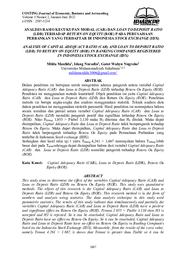 (PDF) Analisis Rasio Kecukupan Modal (CAR) Dan Loan To Deposit Ratio ...